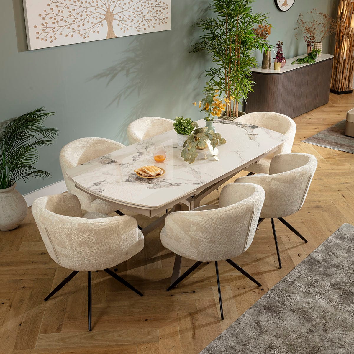 Modern 6 Seater Extendable Dining Table and Chairs Set Cream White ...