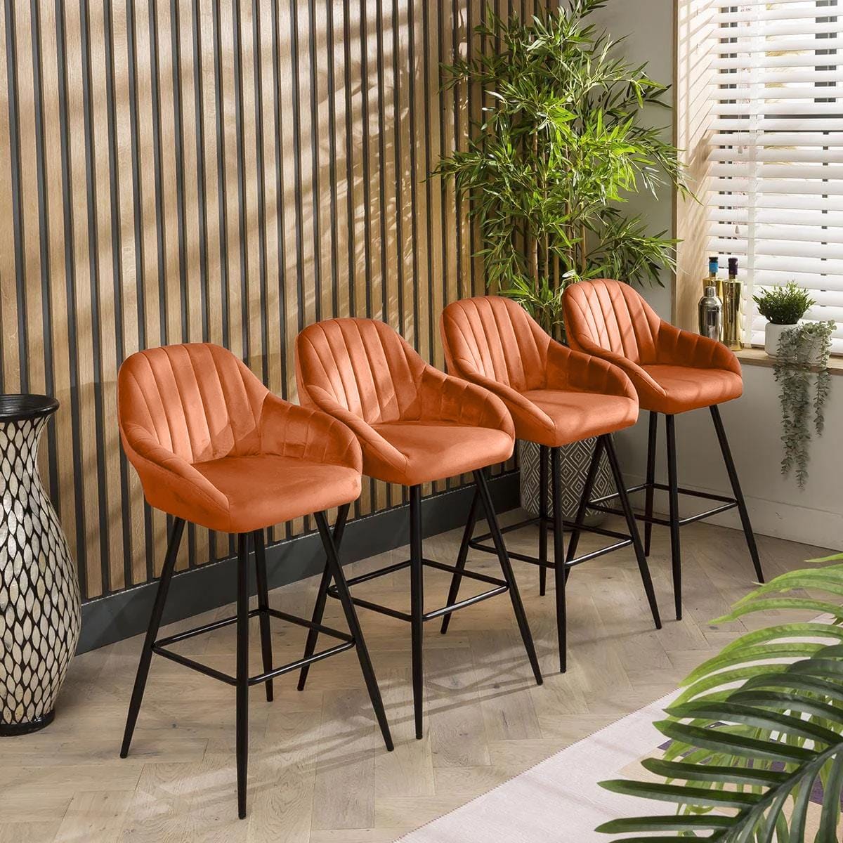 4 Harper Velvet Bar Stools Orange – Quatropi
