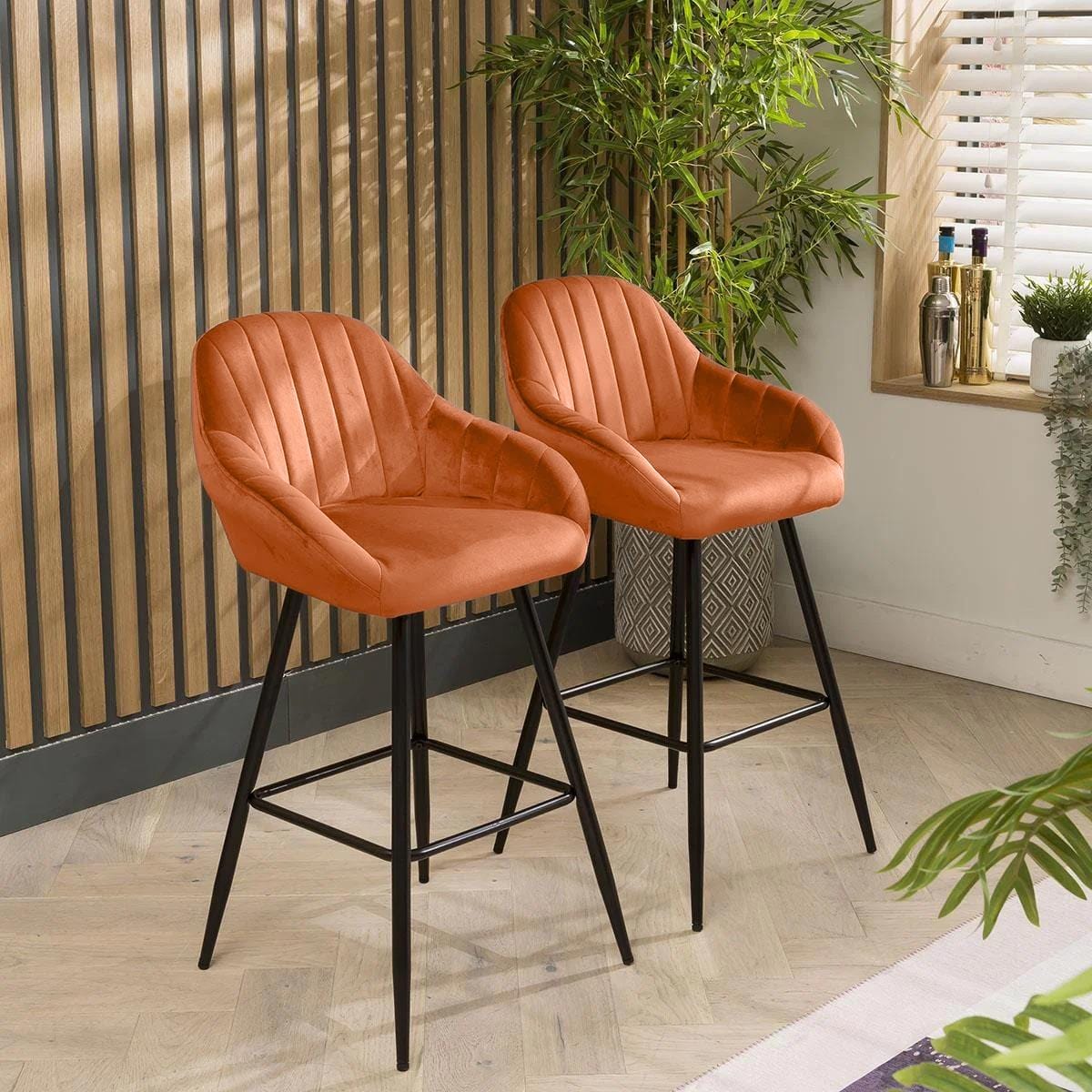 4 Harper Velvet Bar Stools Orange – Quatropi