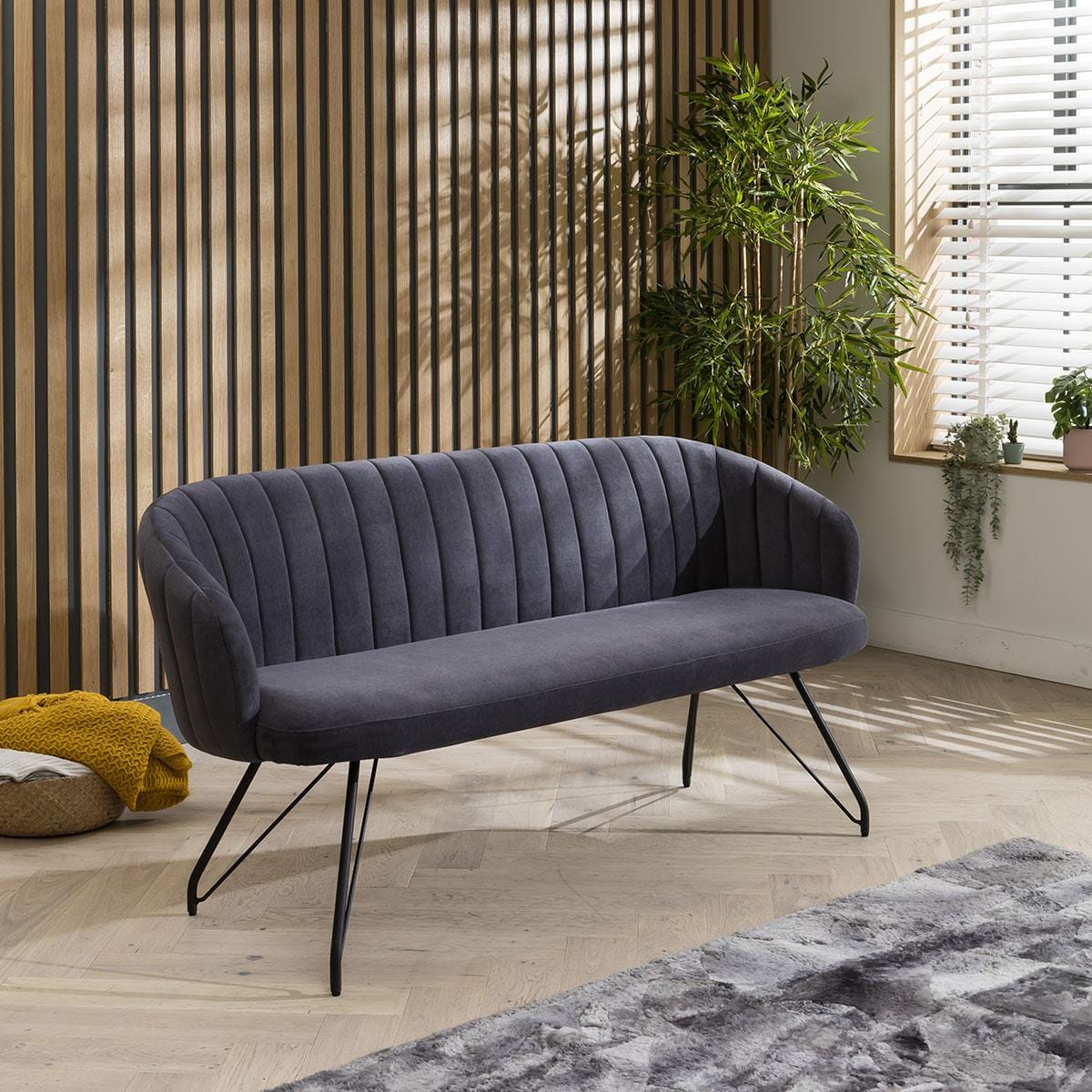 6 Seater Modern Bench Dining Set With Grey Chairs - Ceramic Marble Din ...