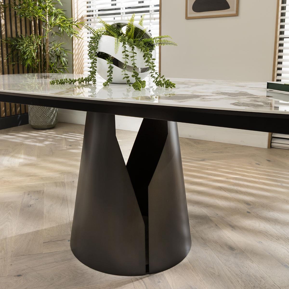 6 Seater Modern Bench Dining Set With Grey Chairs - Ceramic Marble Din ...