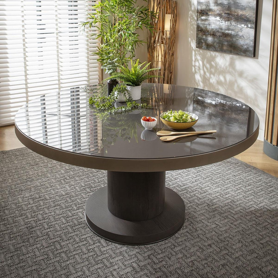 6 Seater Round Dining Set Gloss Glass Dining Table and Chairs Grey ...