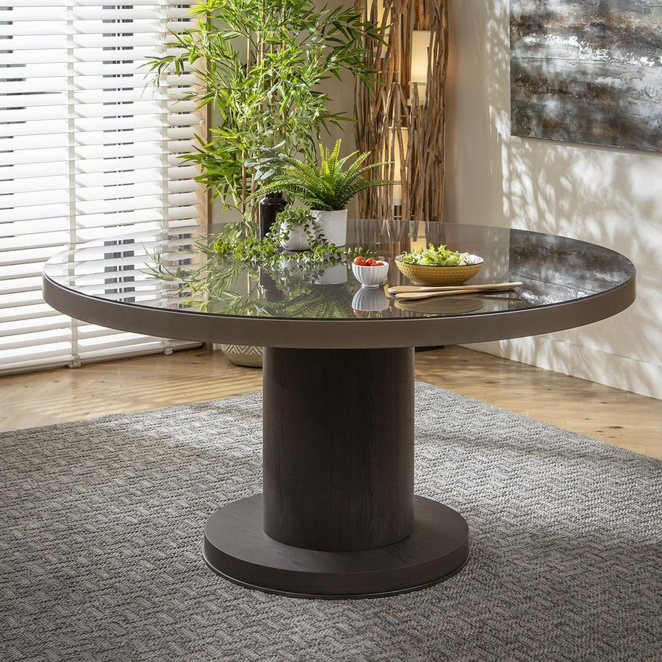 6 Seater Round Dining Set Gloss Glass Dining Table and Chairs Grey ...