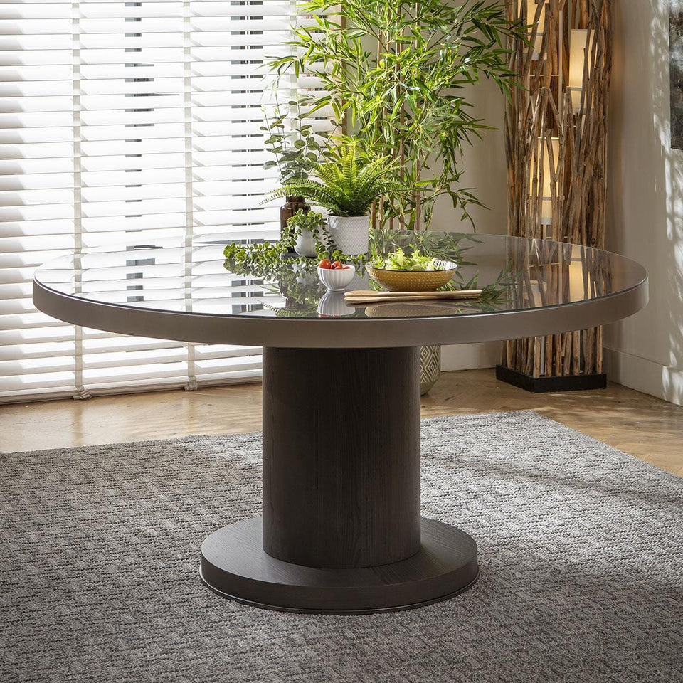 6 Seater Round Dining Set Gloss Glass Dining Table and Chairs Grey ...