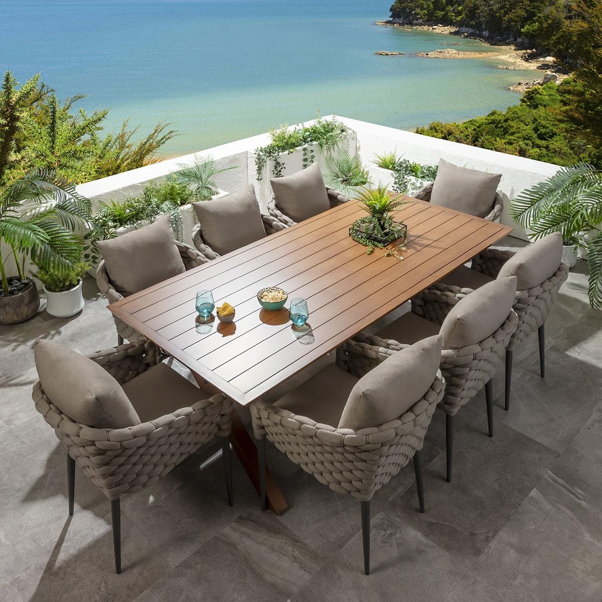 8 Seater Outdoor Garden Dining Set Coffee Oak Wood Effect Aluminium ...