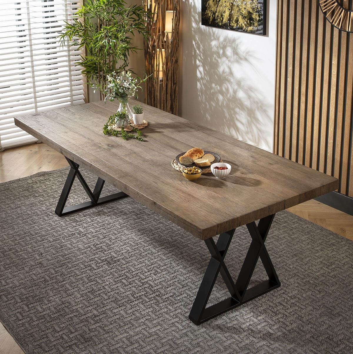 8 Seater Wooden Dining Set Reclaimed Oak Dining Table and Chairs Grey ...