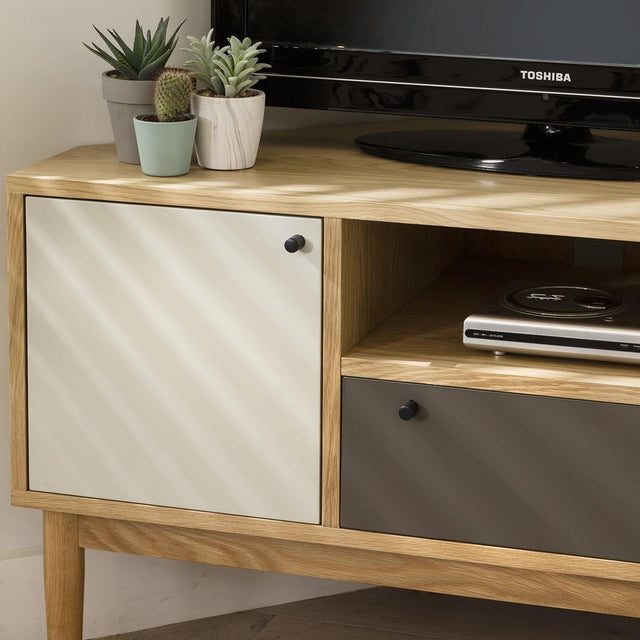 Campton Modern Corner TV Stand Media Cabinet With Storage Oak Grey ...