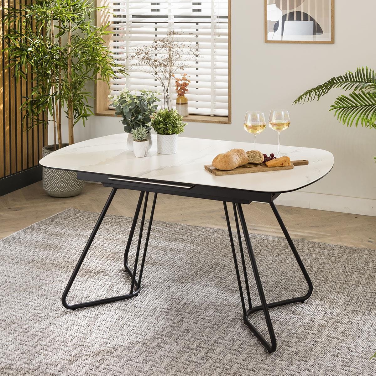 Contemporary Extendable Dining Table White Ceramic Marble 6 Seater ...