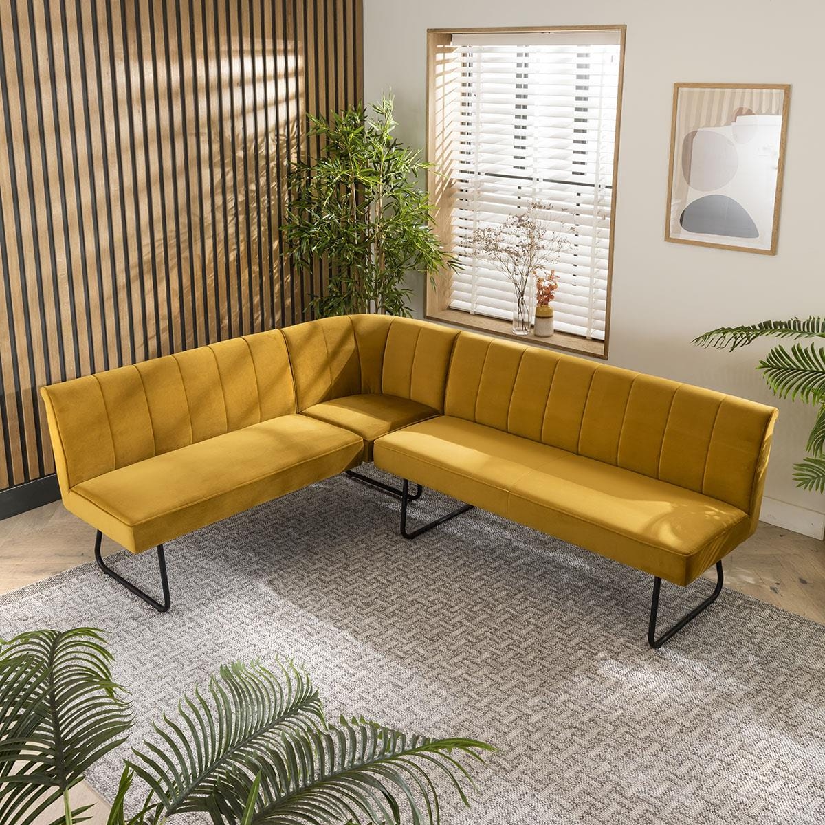 Contemporary Kitchen Corner Dining Bench Seat Mustard 5 Seater L/R ...