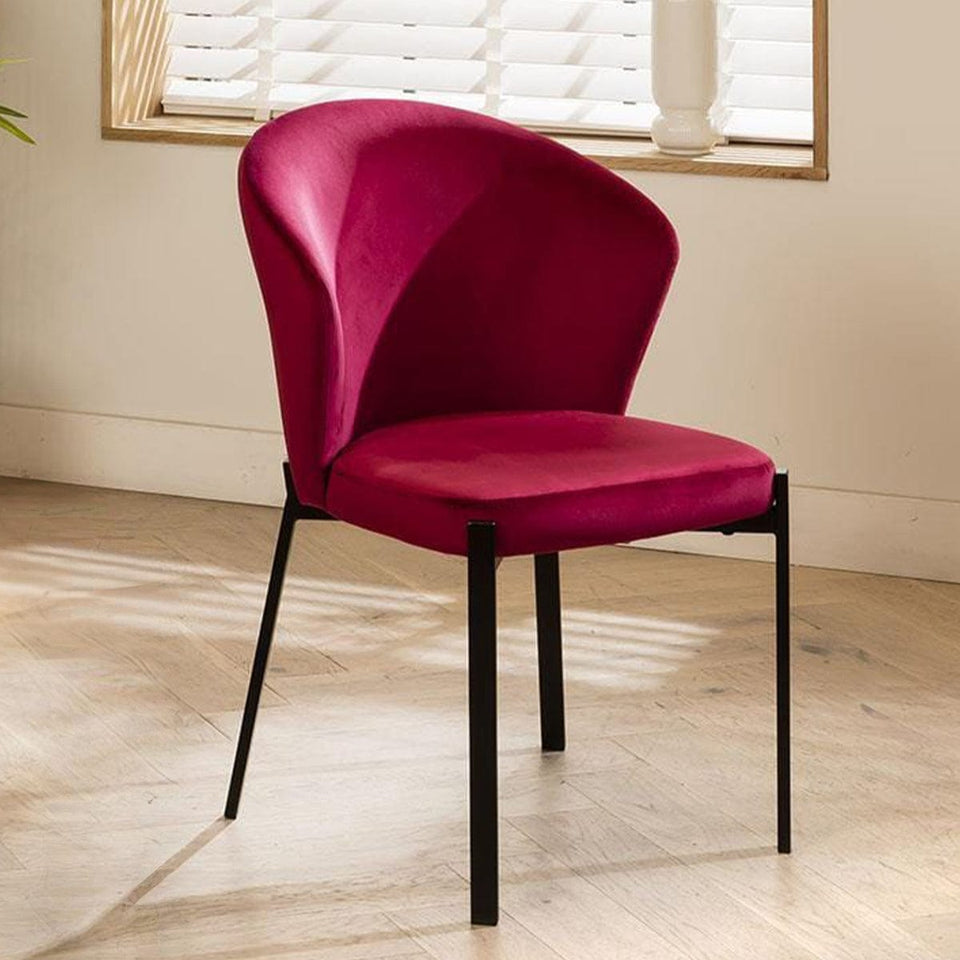 Contemporary Velvet Dining Chair Berry Red Fabric Black Legs – Quatropi