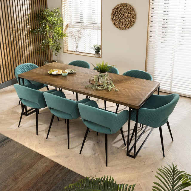 Designer Parquet 8 Seater Dining Set Mordern Teal Velvet Chairs 220cm ...