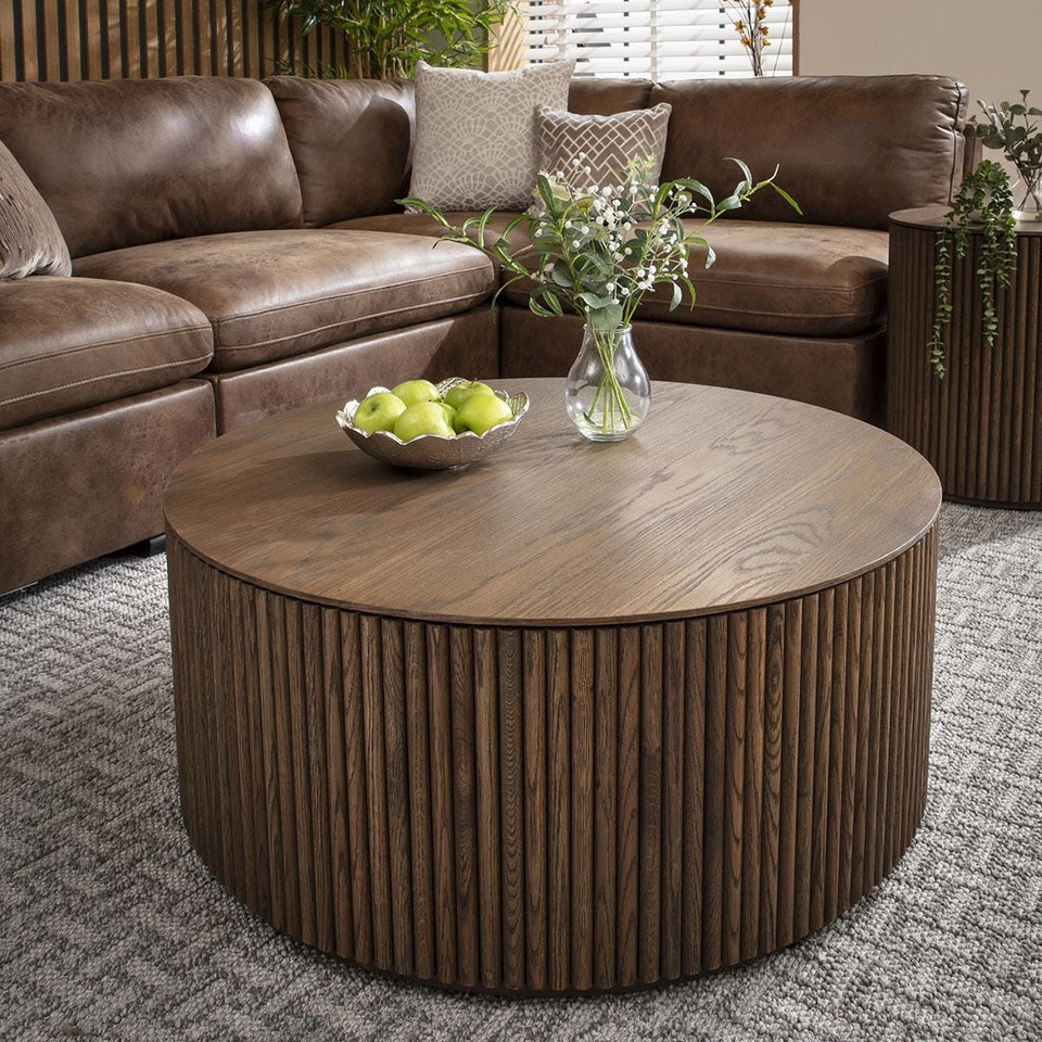 Elba Round Wooden Coffee Table and Side Table Set 90cm & 50cm – Quatropi