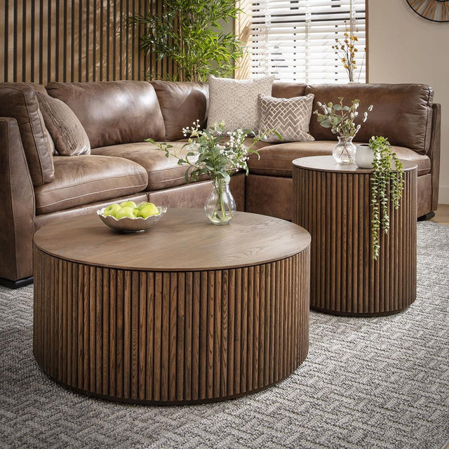 Elba Round Wooden Coffee Table and Side Table Set 90cm & 50cm – Quatropi