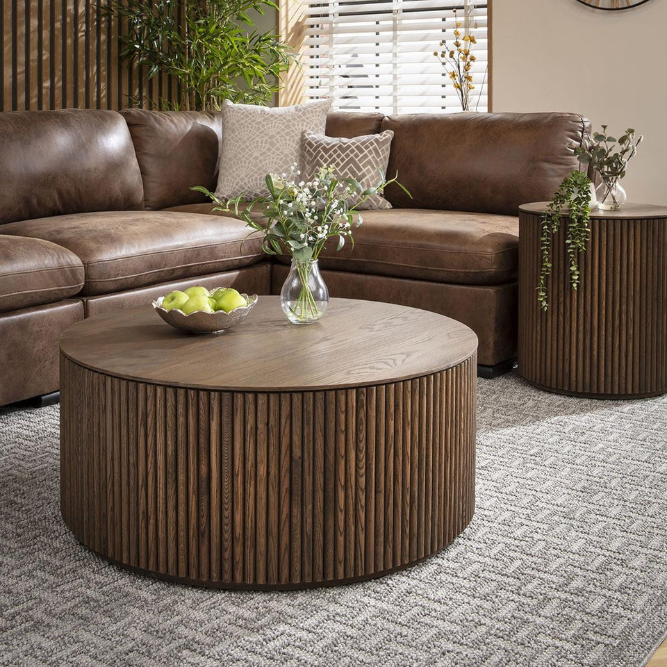 Elba Round Wooden Coffee Table and Side Table Set 90cm & 50cm – Quatropi