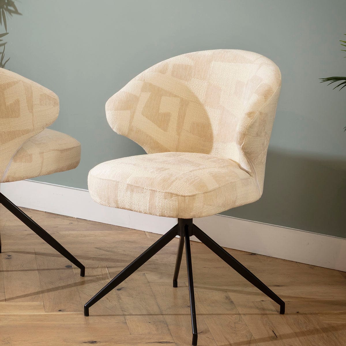 Set of 4 Modern Kitchen Swivel Dining Room Chairs White Cream Fabric ...