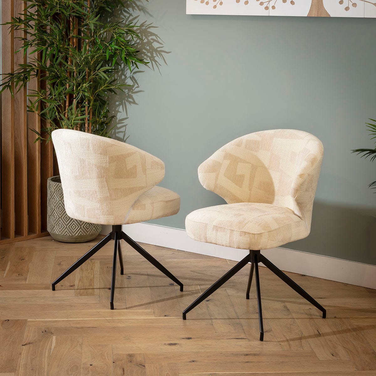 Set of 4 Modern Kitchen Swivel Dining Room Chairs White Cream Fabric ...