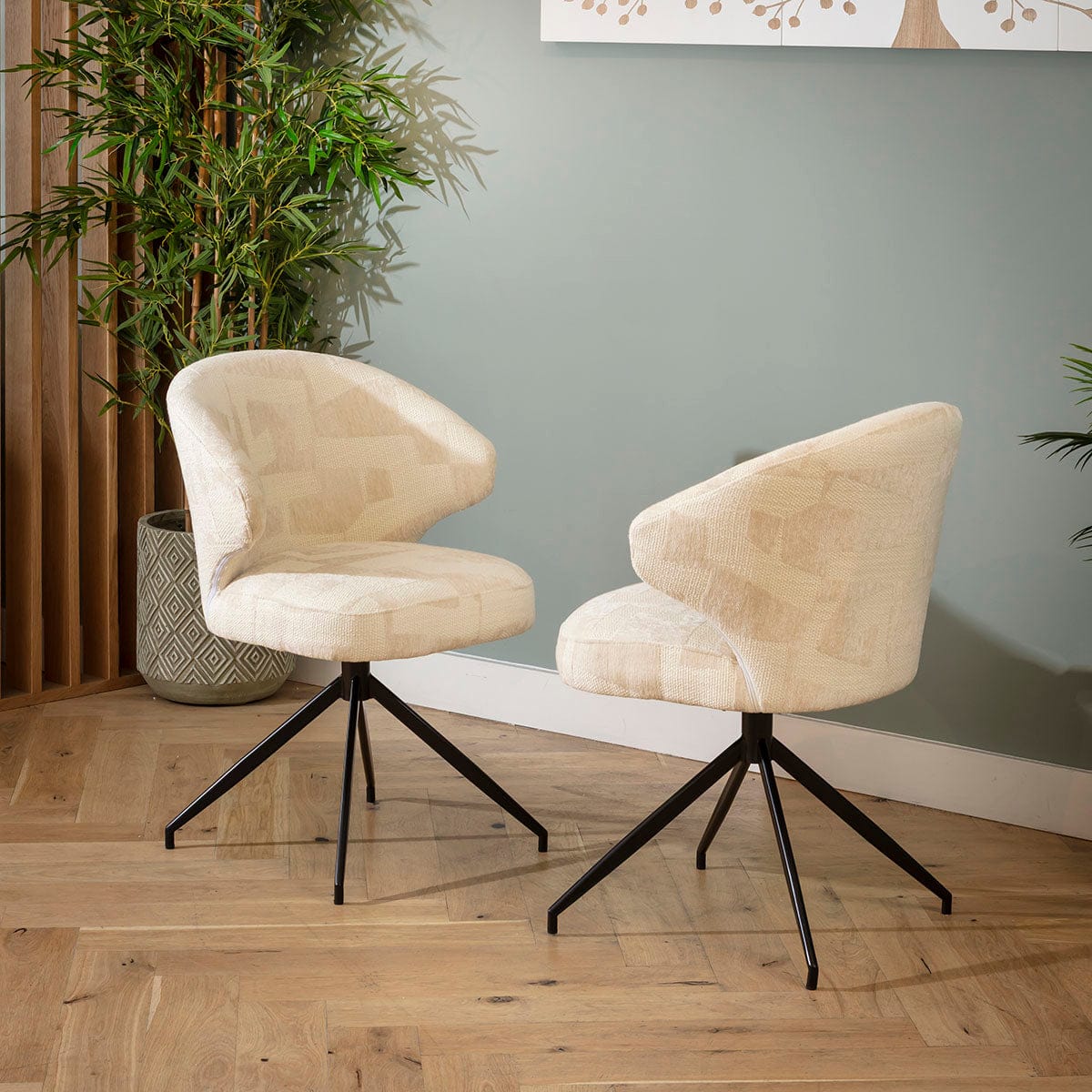 Set of 4 Modern Kitchen Swivel Dining Room Chairs White Cream Fabric ...