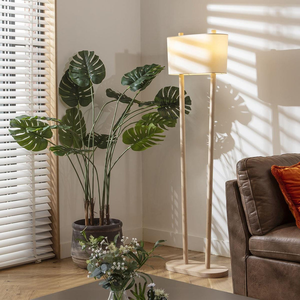 Flam & Luce Belize Modern Wooden Floor Lamp Natural White Shade – Quatropi