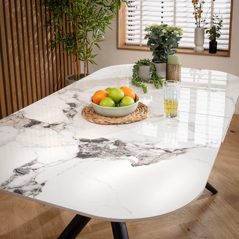 8 Seat Extending Ceramic Marble Dining Set Grey Black Velvet 160-240cm ...