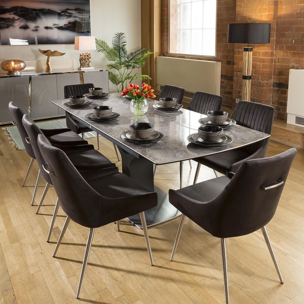 Huge Modern Grey Ceramic Dining Table Rectangle Extends 1.6 - 2.1m ...