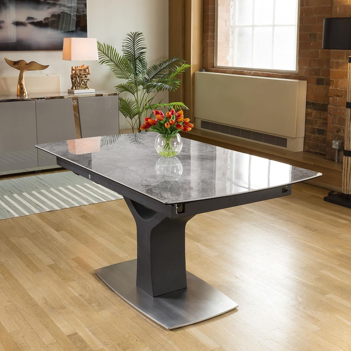 Huge Modern Grey Ceramic Dining Table Rectangle Extends 1.6 - 2.1m ...