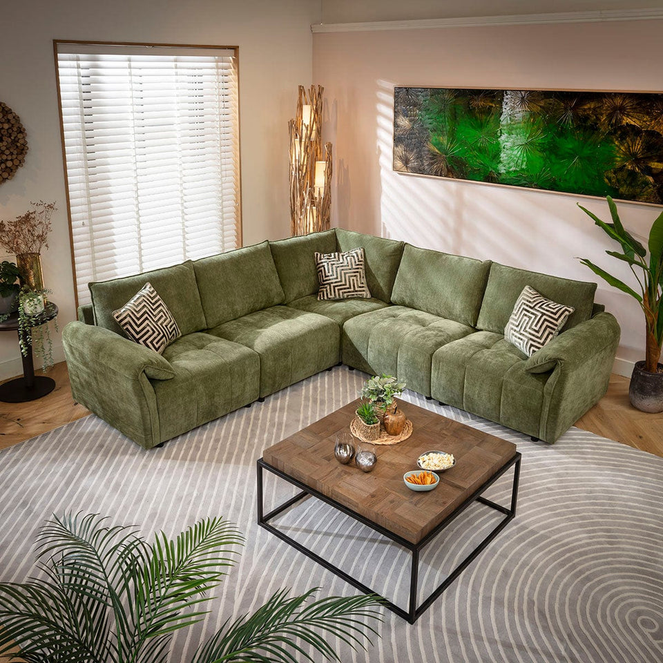 Modern L-Shape Corner Sofa 5 Seater Modular Settee Olive Green Fabric ...