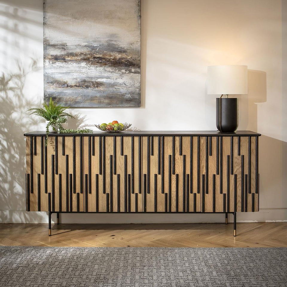 Large Modern Wooden Sideboard Buffet Cabinet Unique Black Oak 200cm ...