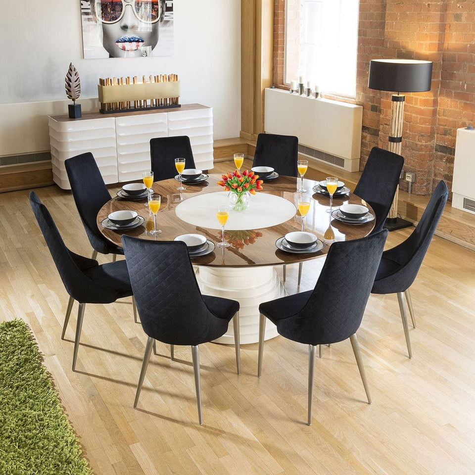 Large Round Lacquered Walnut White Gloss Dining Table Glass Insert 1.8 ...