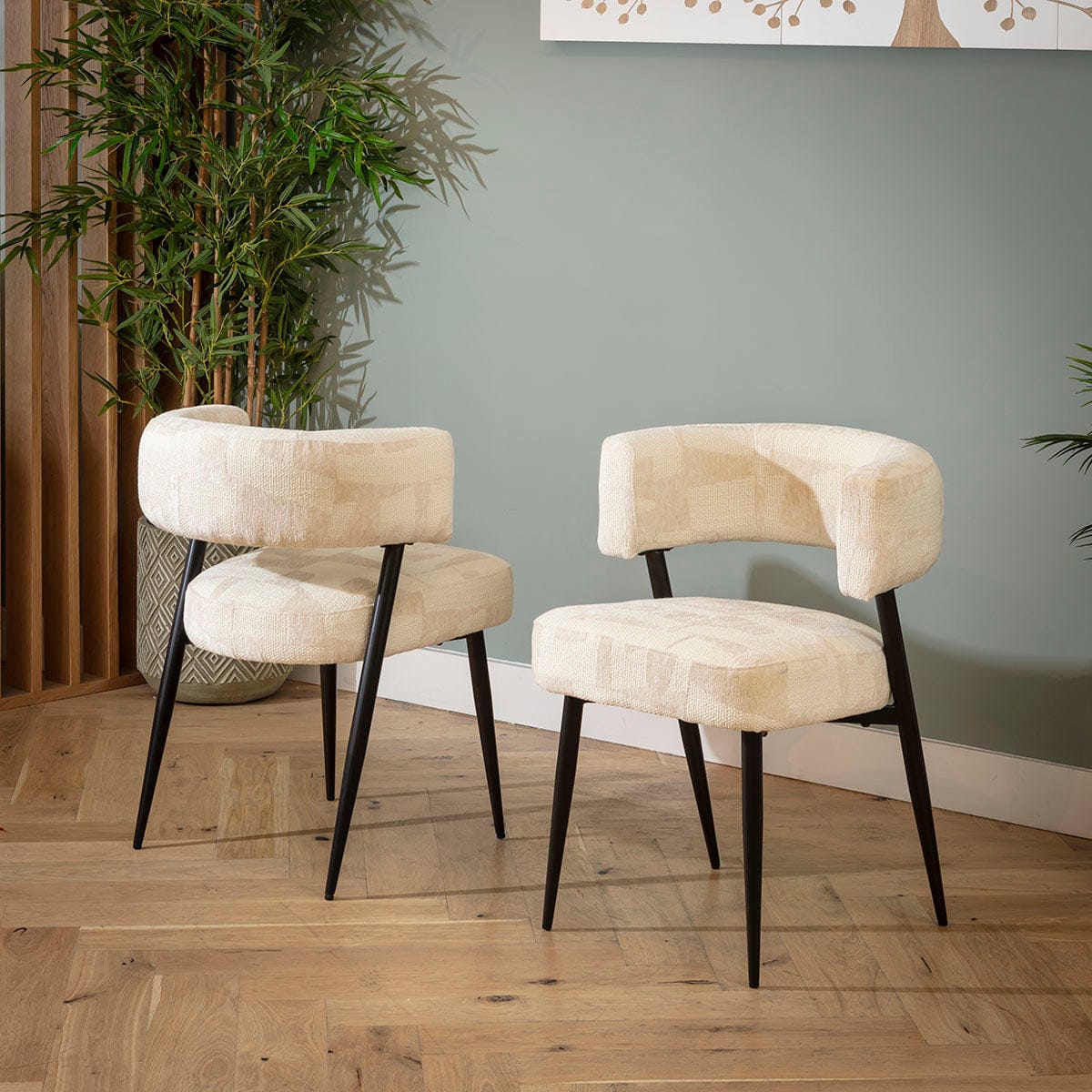 Set of 4 Contemporary Kitchen Dining Room Chairs White Cream Fabric ...