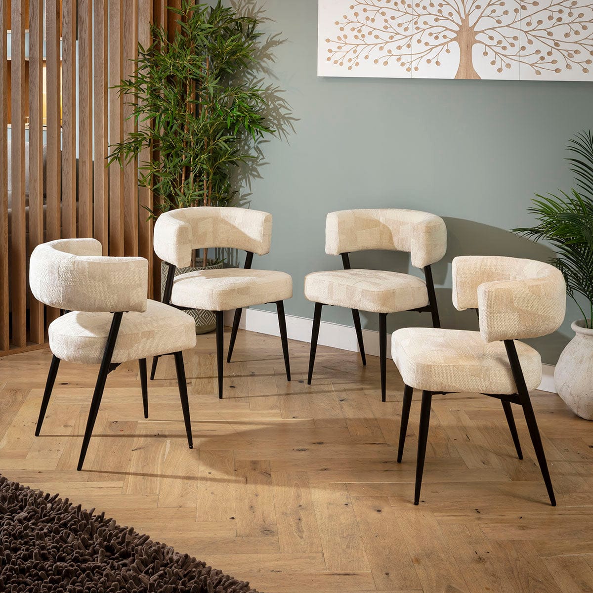 Set of 4 Contemporary Kitchen Dining Room Chairs White Cream Fabric ...