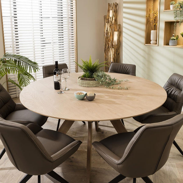 Modern 6 Seater Solid Wooden Round Dining Table For 6 Natural 150cm ...