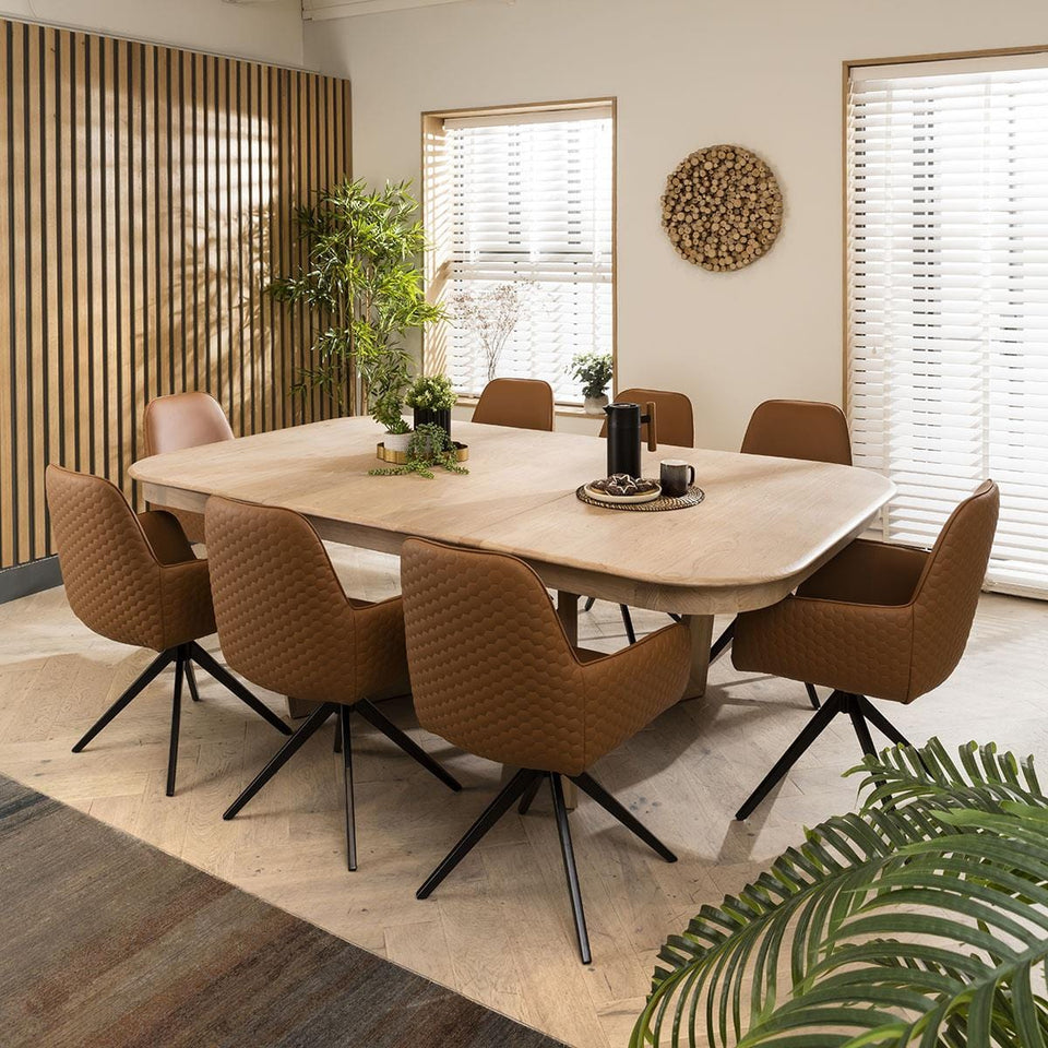 Modern 8 Chair Natural Solid Wood Extending Dining Set Tan 160-230cm ...