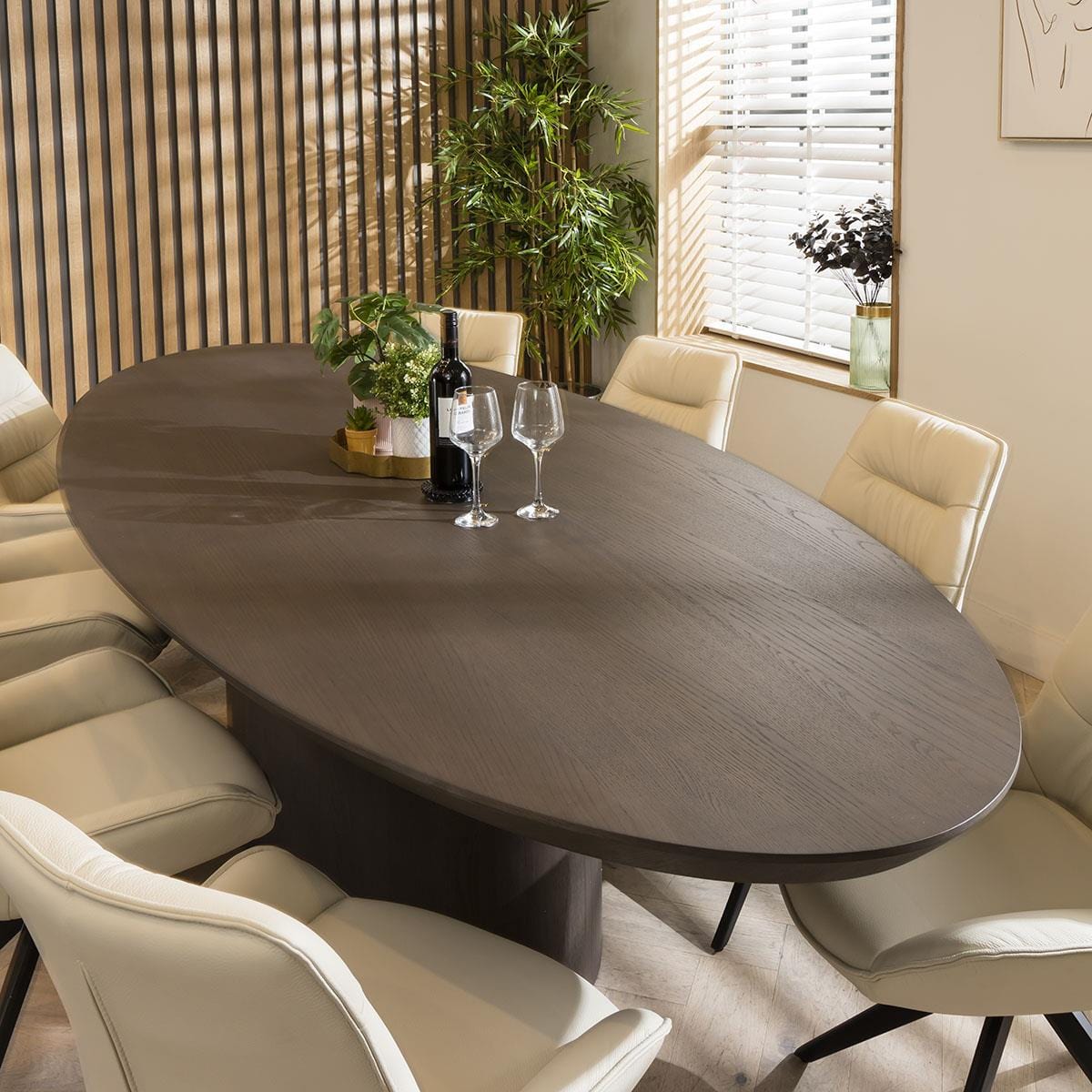 Modern 8 Seater Dining Table And Swivel Chairs Oval Dining Set Cream ...