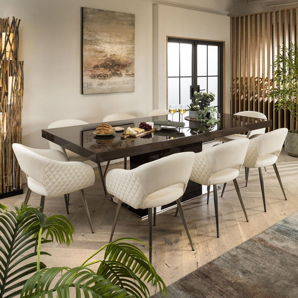 Modern 8 Seater Dining Table Chairs Set Gloss Oak White Leather 240cm ...