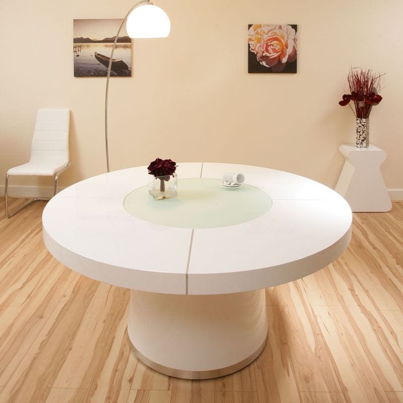Modern 8 Seater Round Dining Table LED Lazy Susan Gloss White 160cm ...