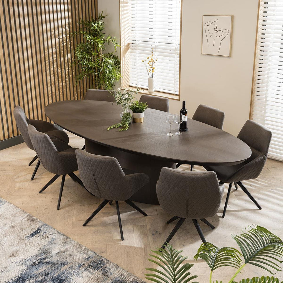Modern 8 Seater Round Pedestal Kitchen Dining Table Grey Oak 280cm ...