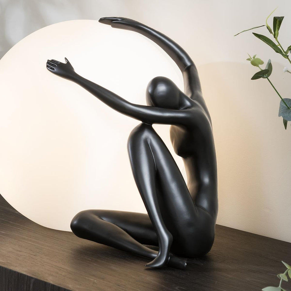 Modern Abstract Table Lamp Large Ball Woman Figure in Black – Quatropi