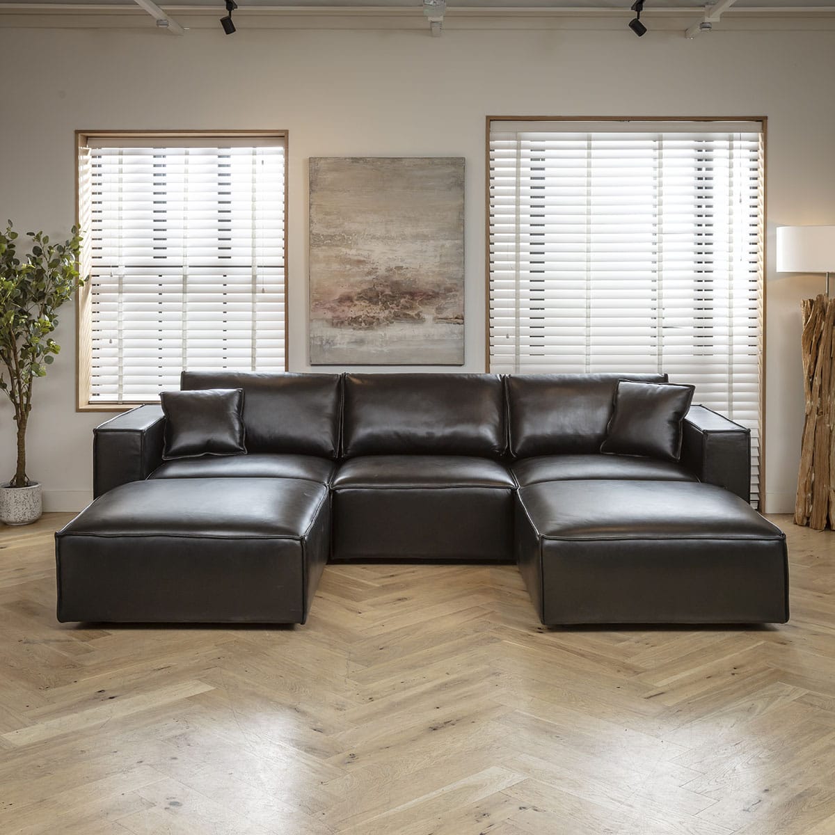 Modern Black Leather Modular U-Shape Sofa Couch 309x196cm – Quatropi