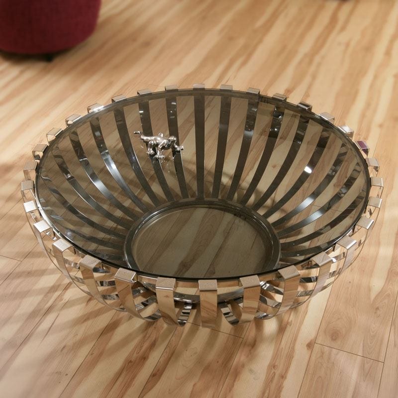 Modern Designer Large Round Coffee Table Glass Top Stainless Steel 184 ...