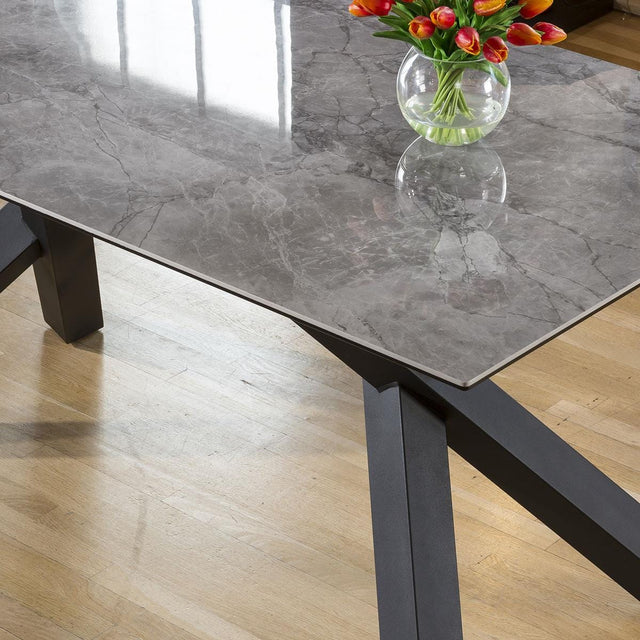 Modern Grey Ceramic 1600 x 900 Dining Table Black Powder Coated Legs ...