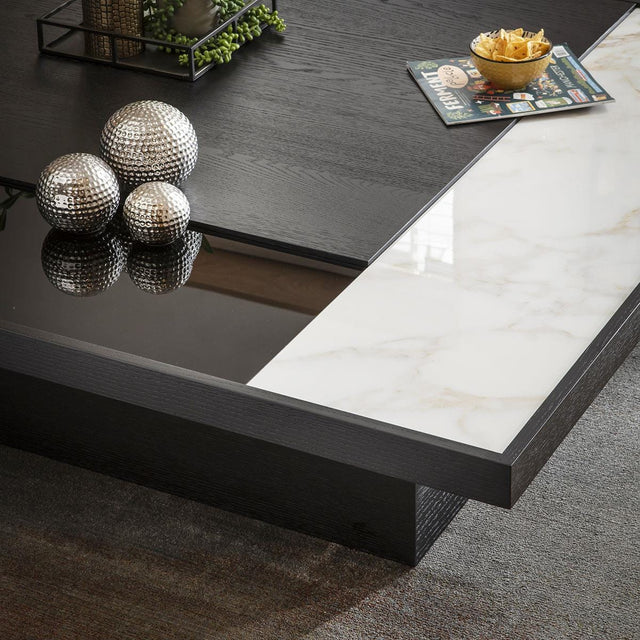 Modern Large Glass Square Black Coffee Table White Ceramic 120cm – Quatropi