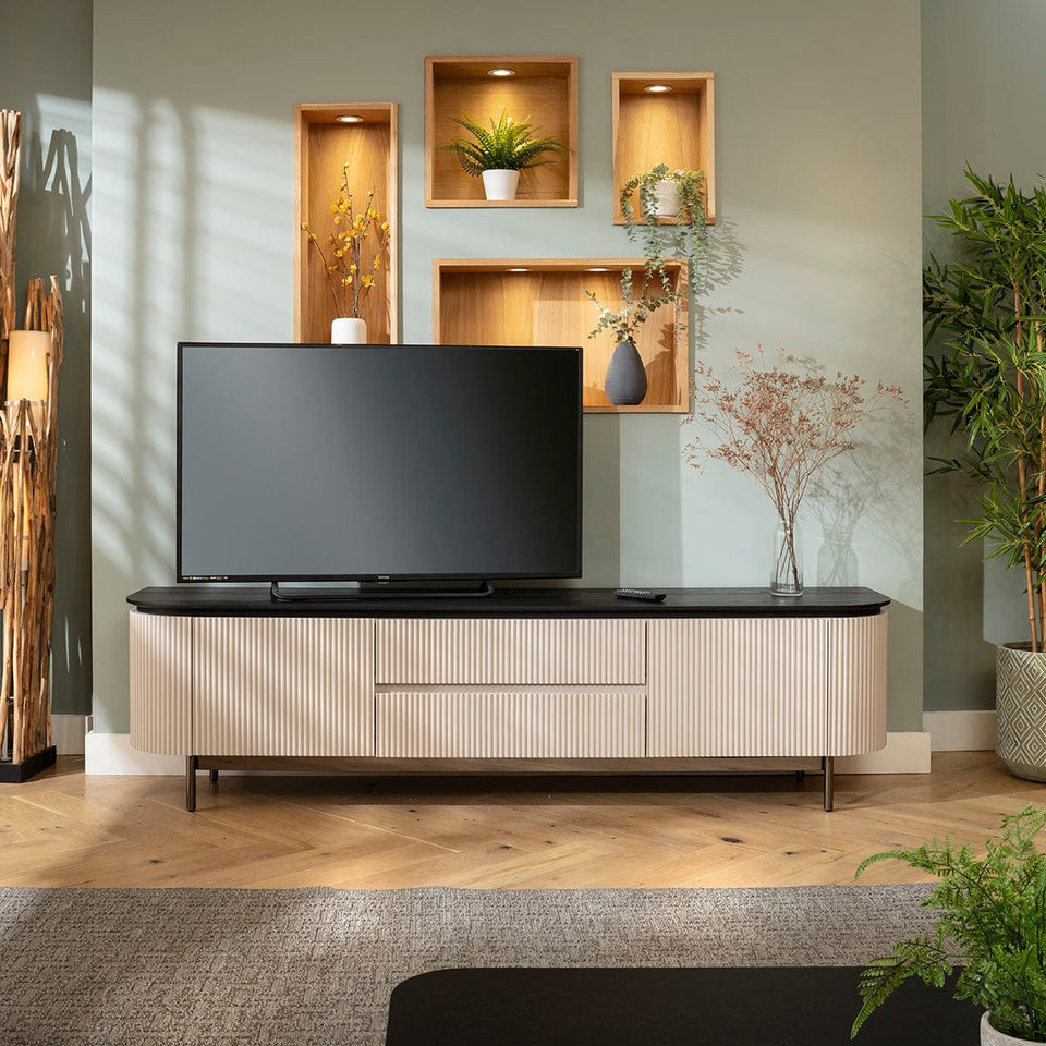 Modern Large TV Stand Cabinet Television Media Unit Matte Chalk White ...