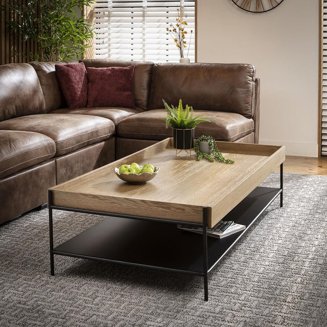 Modern Large Wooden Coffee Table Premium Oak Black Metal 160cm x 80cm ...