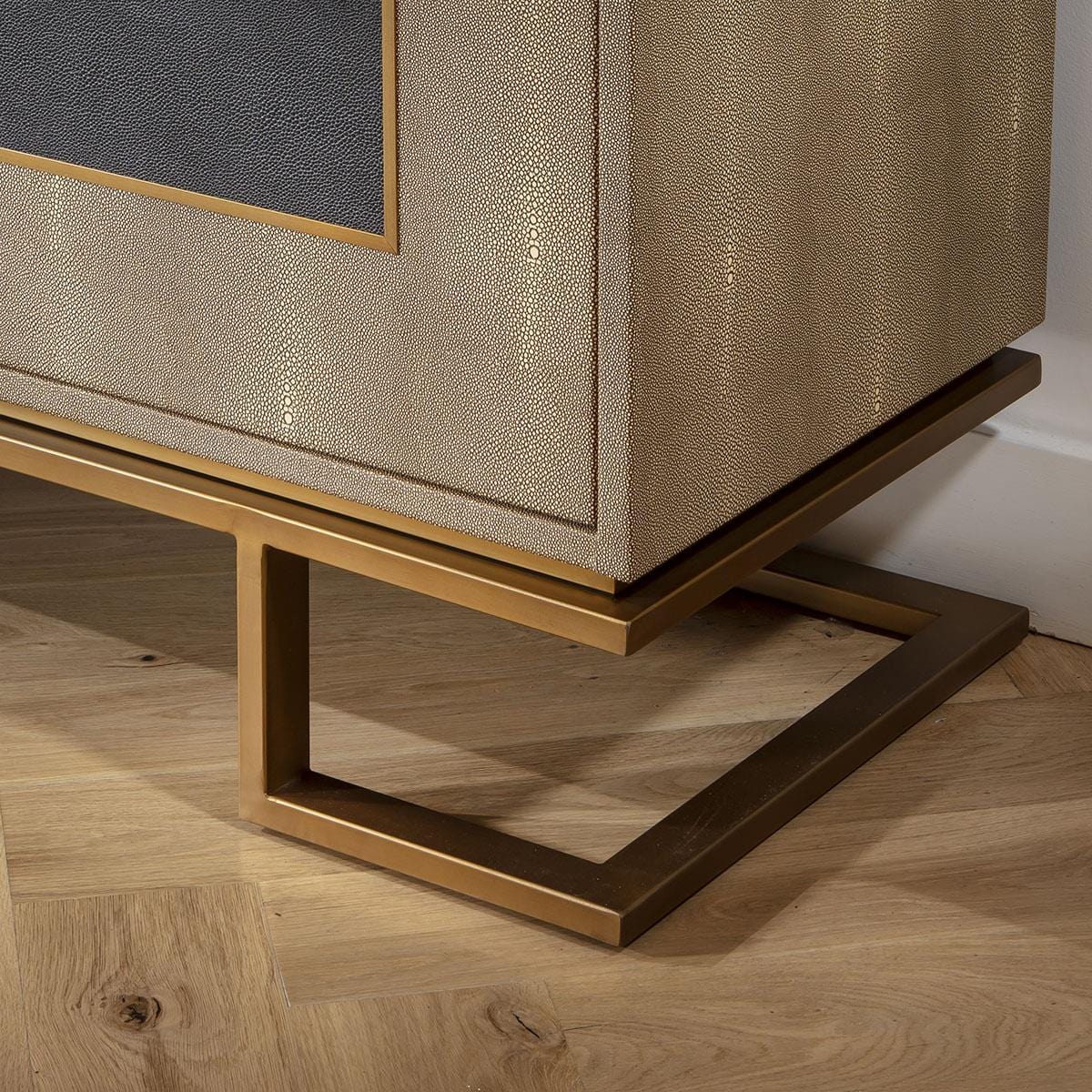 Modern Mid Century Shagreen 3 Door Sideboard Cabinet Gold Grey 165cm ...