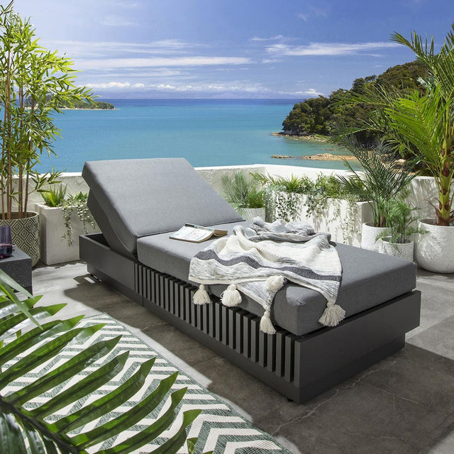 Modern Outdoor Garden Cushioned Sun Lounger Aluminium Grey 200x80cm ...