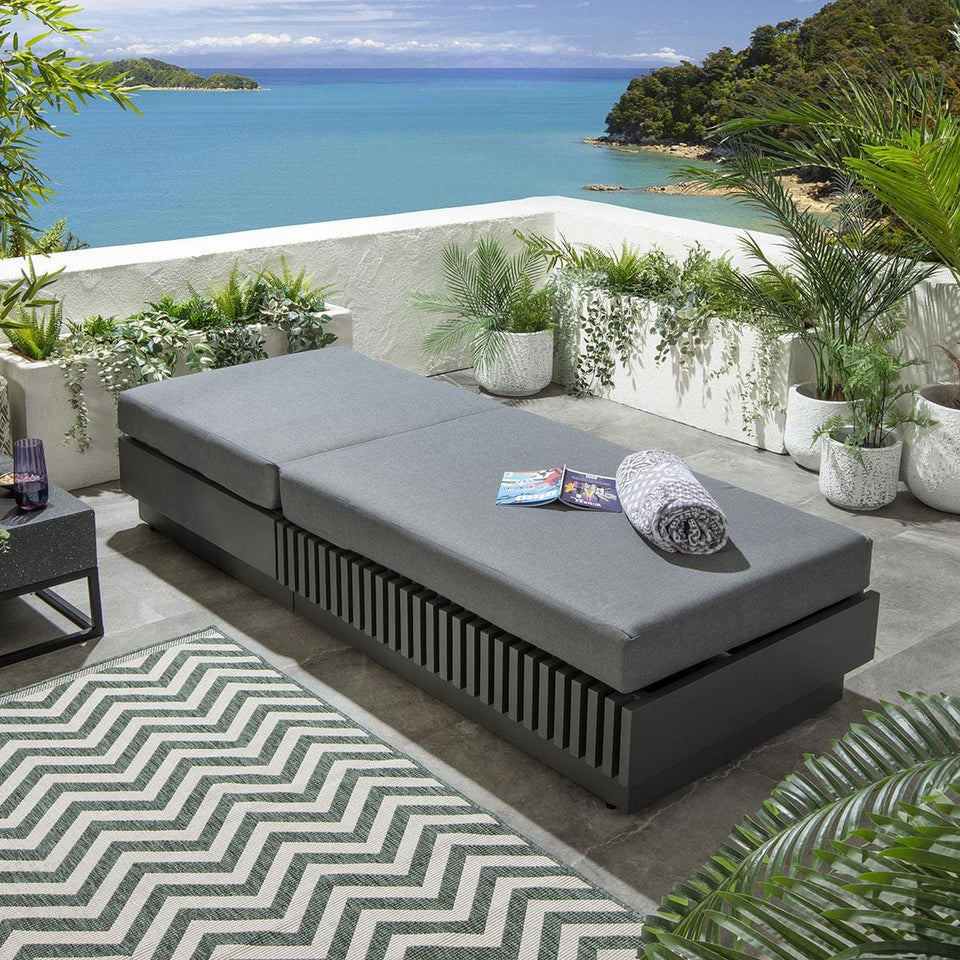 Modern Outdoor Garden Cushioned Sun Lounger Aluminium Grey 200x80cm ...