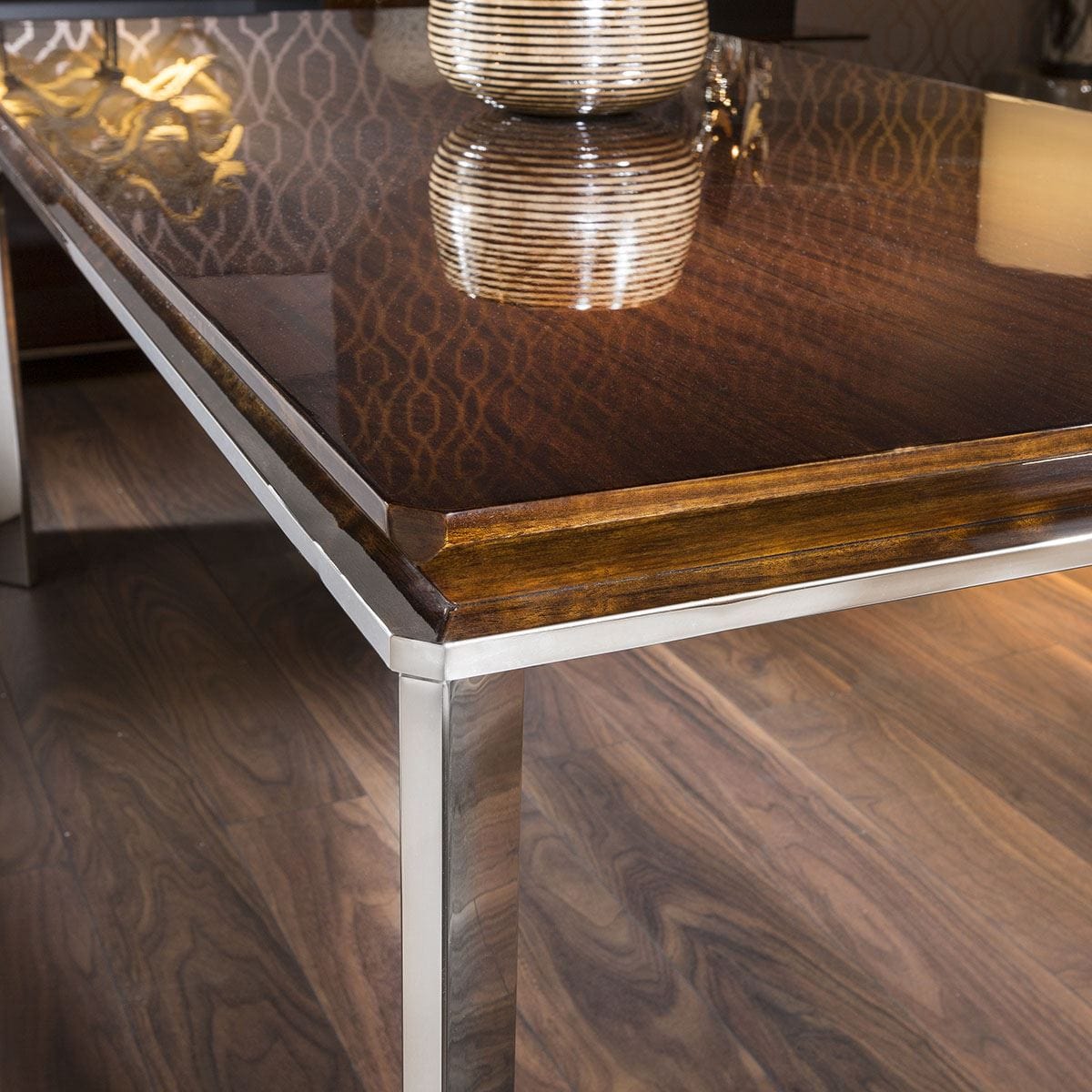 Modern Rectangular Golden Teak Gloss Dining Table 1.8 Stainless Legs ...