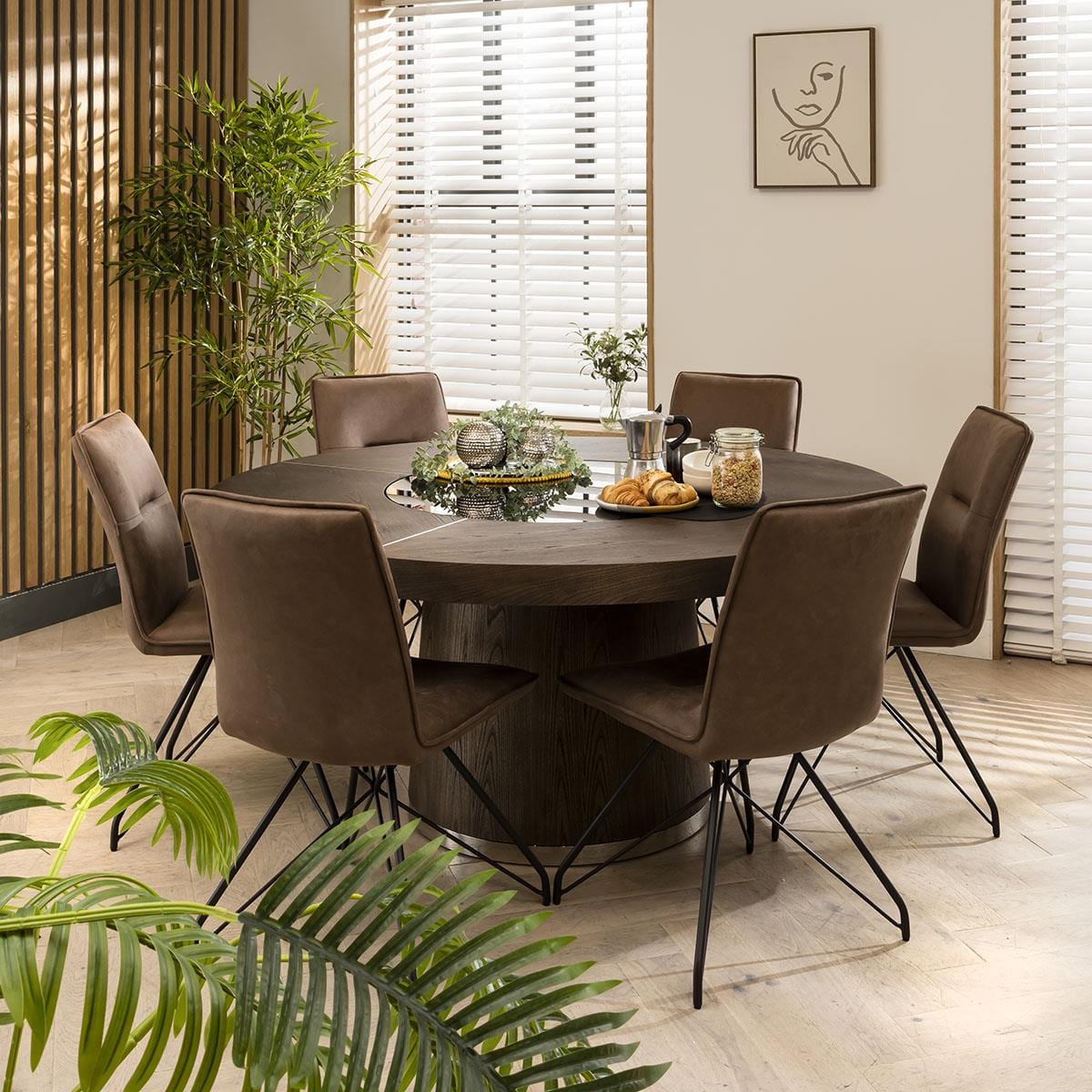 Modern Round Dining Table with Lazy Susan Elm 160cm – Quatropi