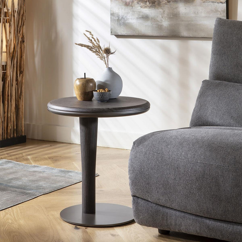 Modern Round Side Table Nightstand Bedside Sofa Table Grey Oak 50cm ...