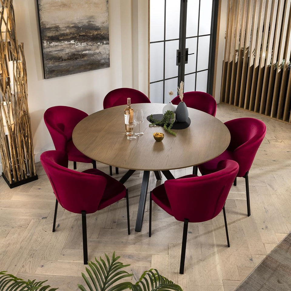 Modern Solid Stained Wooden 6 Chair Seater Round Dining Set Red 140cm ...